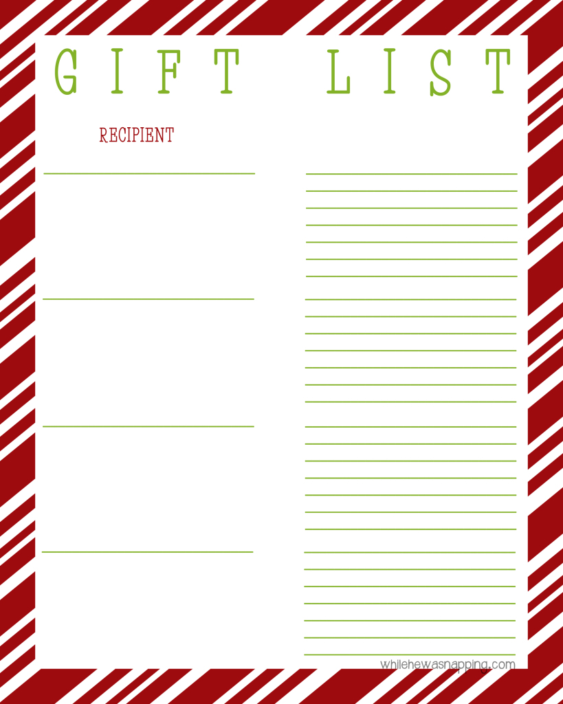 Free Gift List Organizer Printable While He Was Napping Free Gift List Organizer Printable While He Was Napping